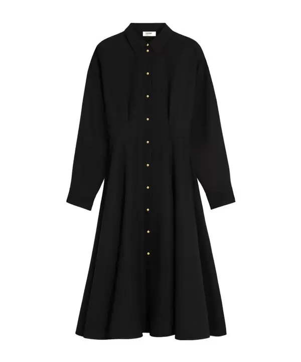 Celine Wool Dress With Button Cuffs And Shirt Collar - Black