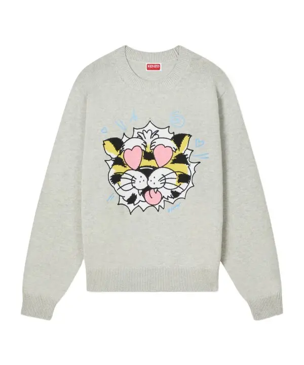 Kenzo Wild Tiger Knitted Jumper - Light Gray