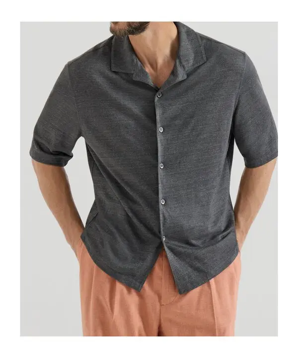 Brunello Cucinelli Camp Collar Short Sleeve Shirt - Black
