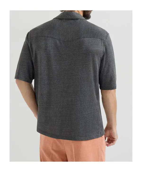 Brunello Cucinelli Camp Collar Short Sleeve Shirt - Black