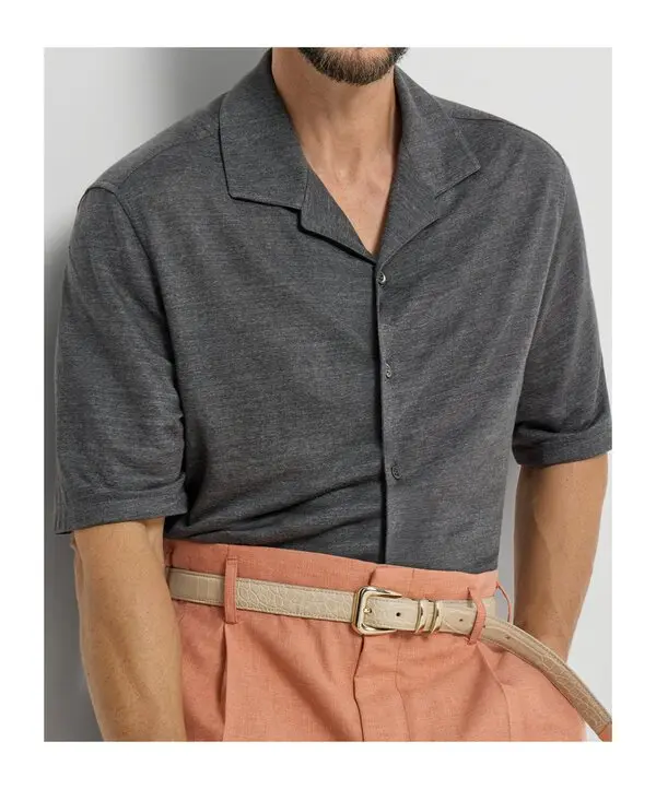 Brunello Cucinelli Camp Collar Short Sleeve Shirt - Black