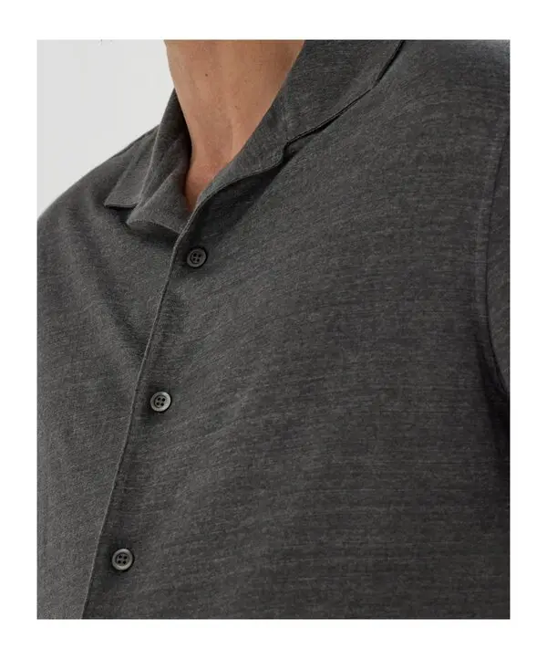 Brunello Cucinelli Camp Collar Short Sleeve Shirt - Black