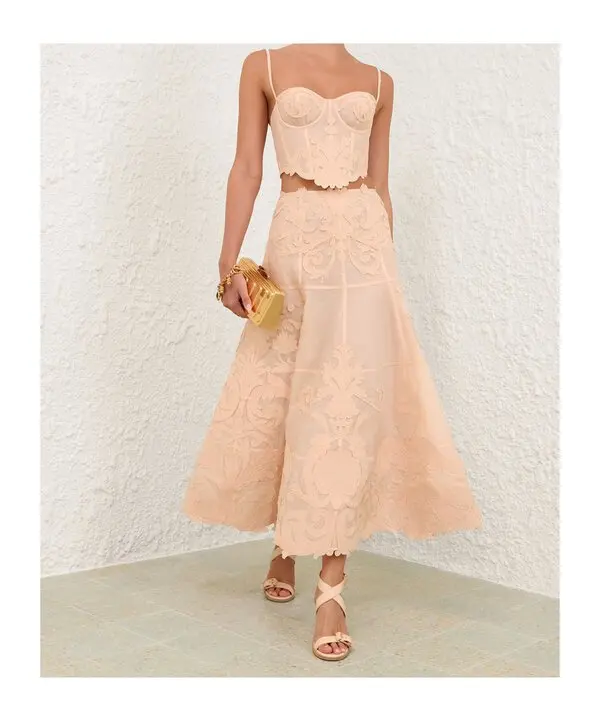 Zimmermann Floral Appliqué Midi Skirt