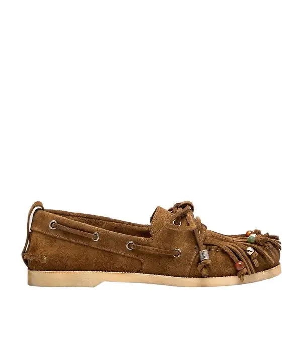 GOLDEN GOOSE Beaded Boat Flat Shoes - Khaki