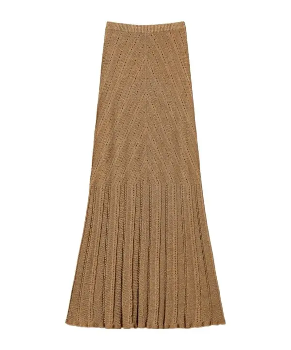 TWINSET Pointelle Knit Maxi Skirt - Brown