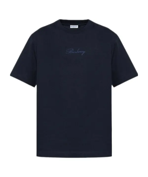 Burberry Logo Embroidered Crewneck T-shirt - Navy