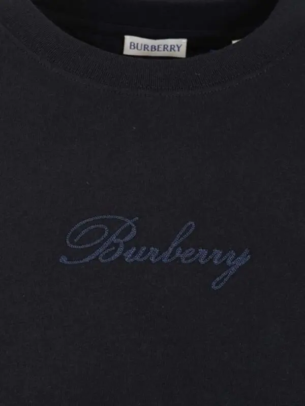 Burberry Logo Embroidered Crewneck T-shirt - Navy