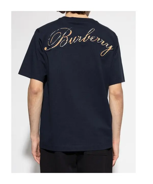 Burberry Logo Embroidered Crewneck T-shirt - Navy