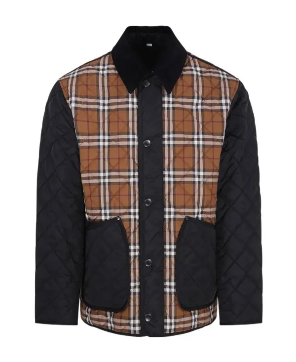 Burberry Checked Panelled Quilted Jacket - Black