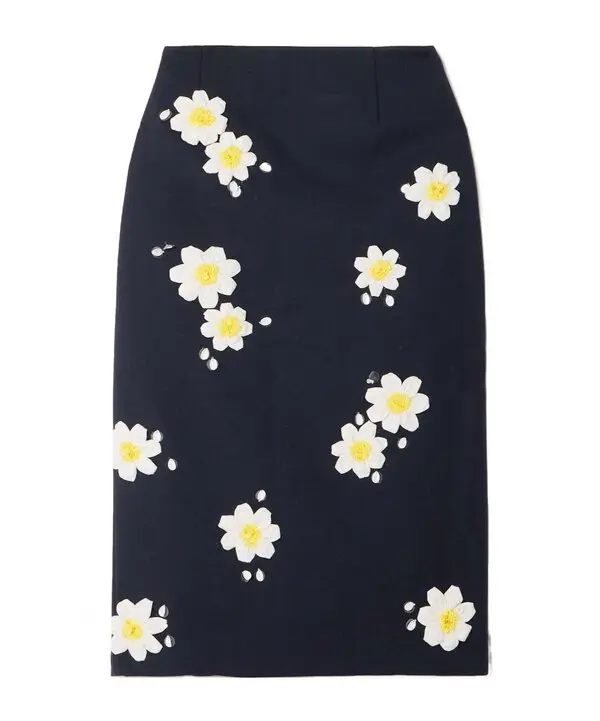 SHUSHU/TONG Floral Embellished Midi Skirt - Black