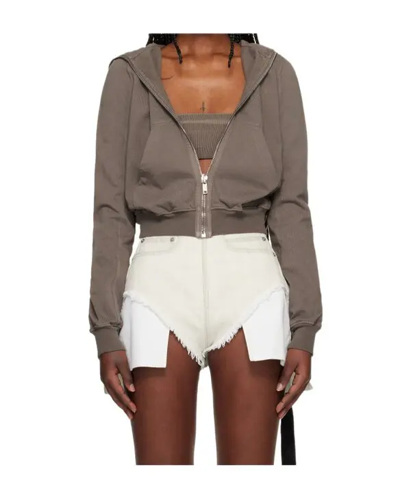 Rick Owens Long Sleeve Cropped Zipper Hooded Sweatshirt