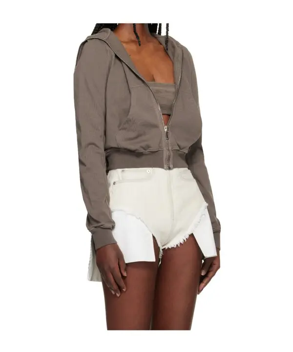 Rick Owens Long Sleeve Cropped Zipper Hooded Sweatshirt