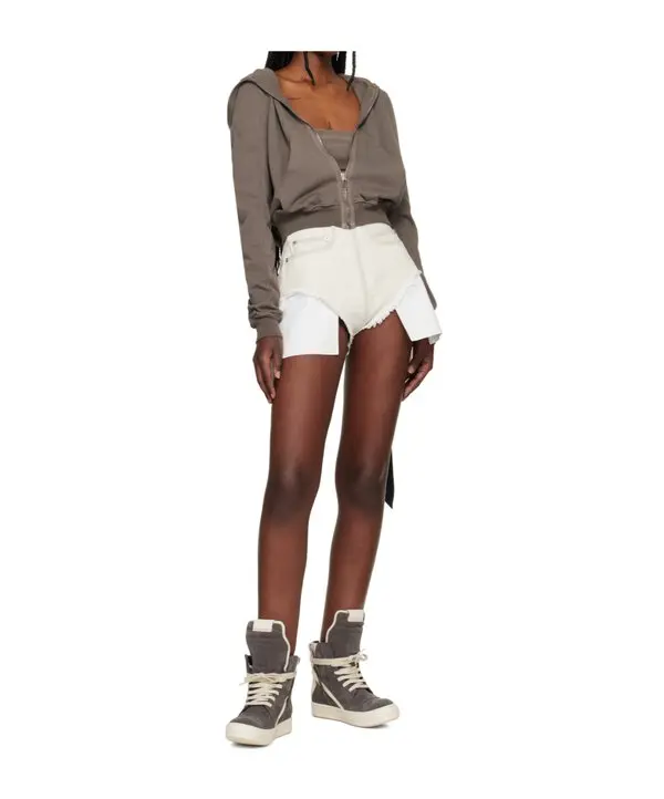 Rick Owens Long Sleeve Cropped Zipper Hooded Sweatshirt