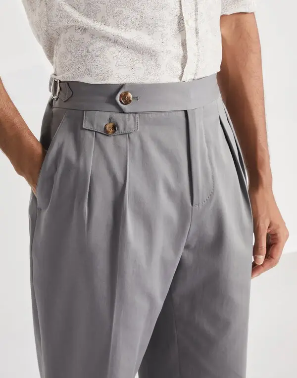 Brunello Cucinelli Gabardine Tailored Trousers With Double Pleats And Cuffed Hem
