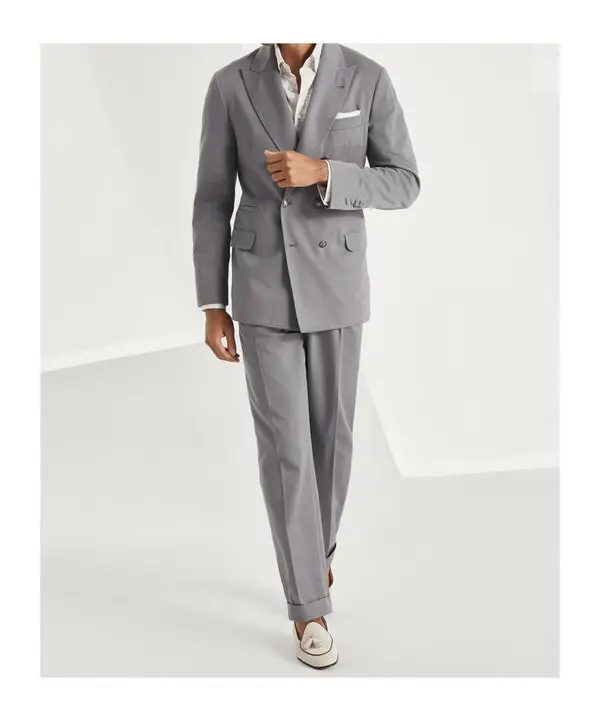 Brunello Cucinelli Gabardine Tailored Trousers With Double Pleats And Cuffed Hem