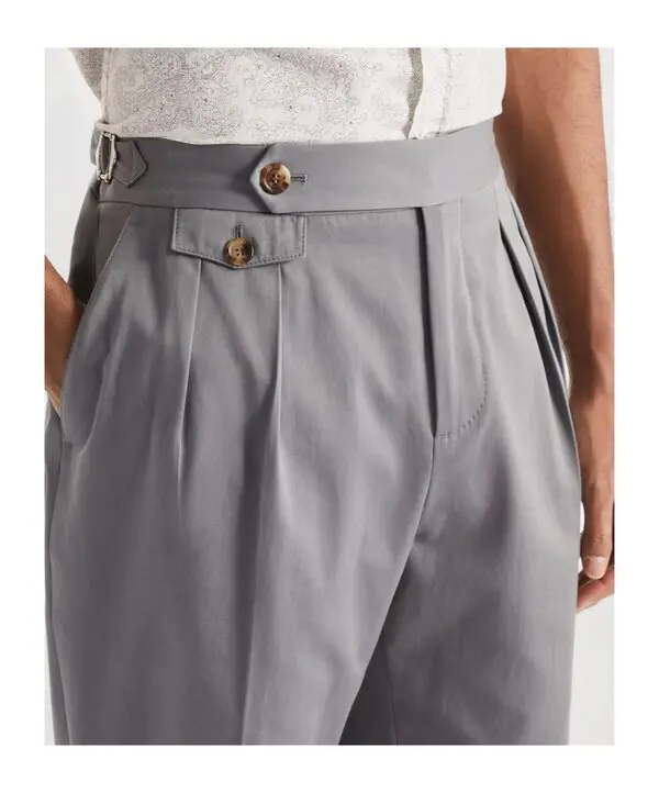 Brunello Cucinelli Gabardine Tailored Trousers With Double Pleats And Cuffed Hem - Grey