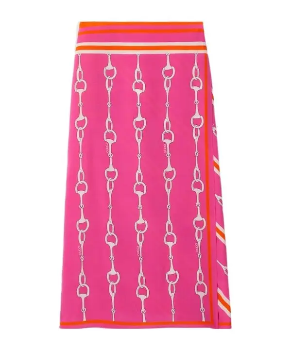 Gucci Horsebit Print Silk Wrap Skirt - Fuchsia/orange