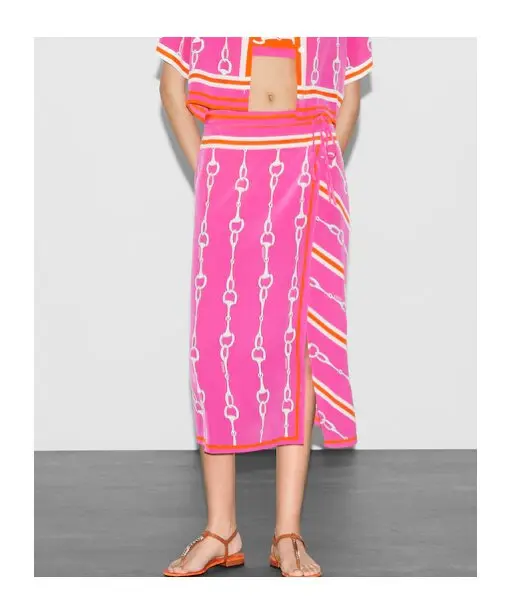 Gucci Horsebit Print Silk Wrap Skirt