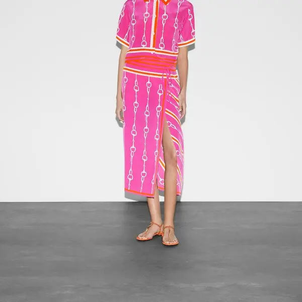 Gucci Horsebit Print Silk Wrap Skirt