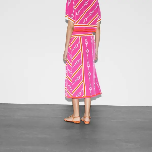 Gucci Horsebit Print Silk Wrap Skirt