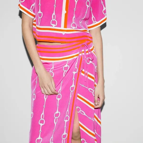 Gucci Horsebit Print Silk Wrap Skirt