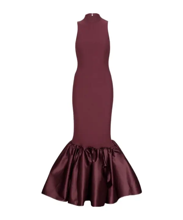ROTATE BY BIRGER CHRISTENSEN Sleeveless High Neck Flounced Hem Gown - Red