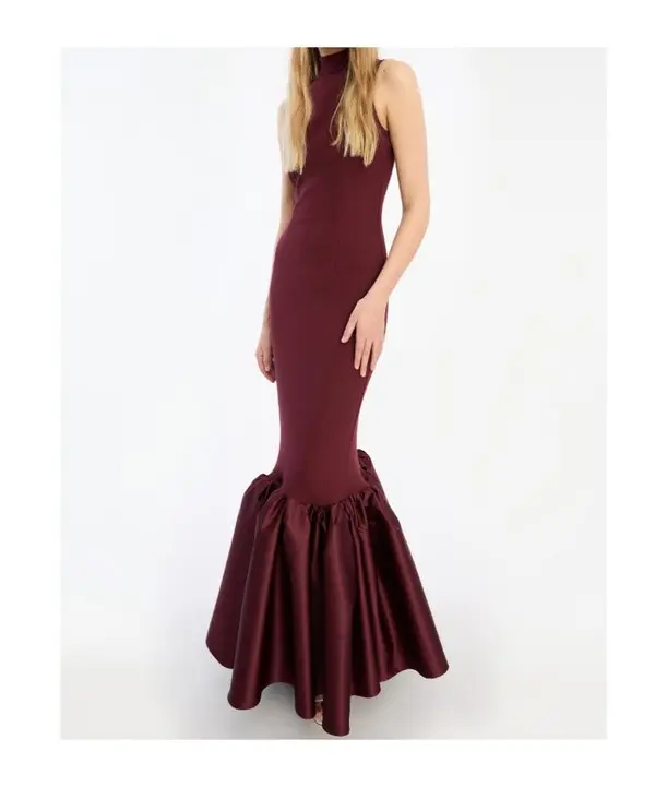 ROTATE BY BIRGER CHRISTENSEN Sleeveless High Neck Flounced Hem Gown - Red