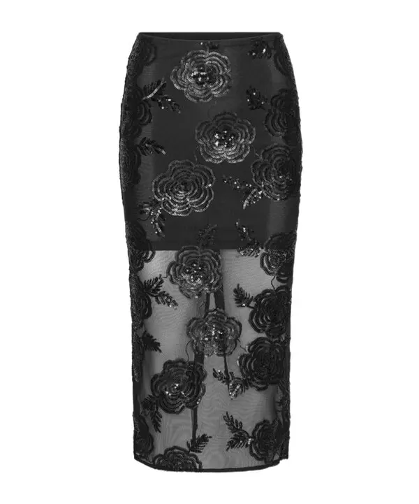 ROTATE BY BIRGER CHRISTENSEN Floral-embellishment Midi Skirt - Black