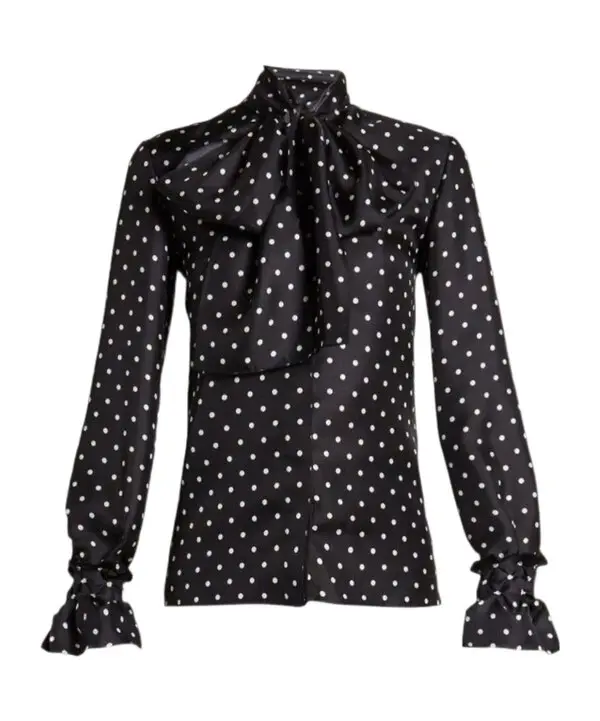 Loewe Polka Dot Long Sleeve Shirt With Pussy Bow - Black