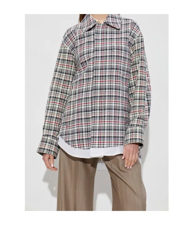 Victoria Beckham Checked Oversized Shirt - Gray