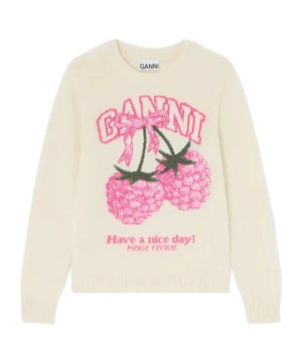 GANNI Graphic Knit Pullover Sweater - Egret