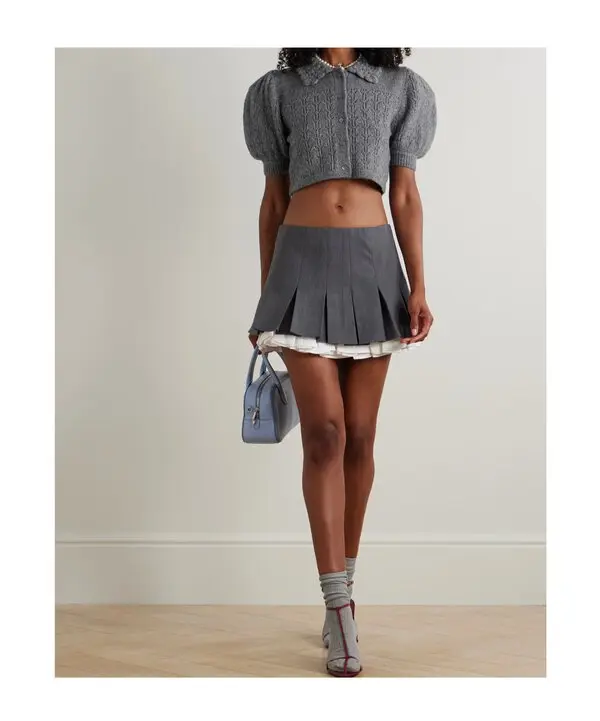 SHUSHU/TONG Openwork Puff Sleeve Knit Cardigan