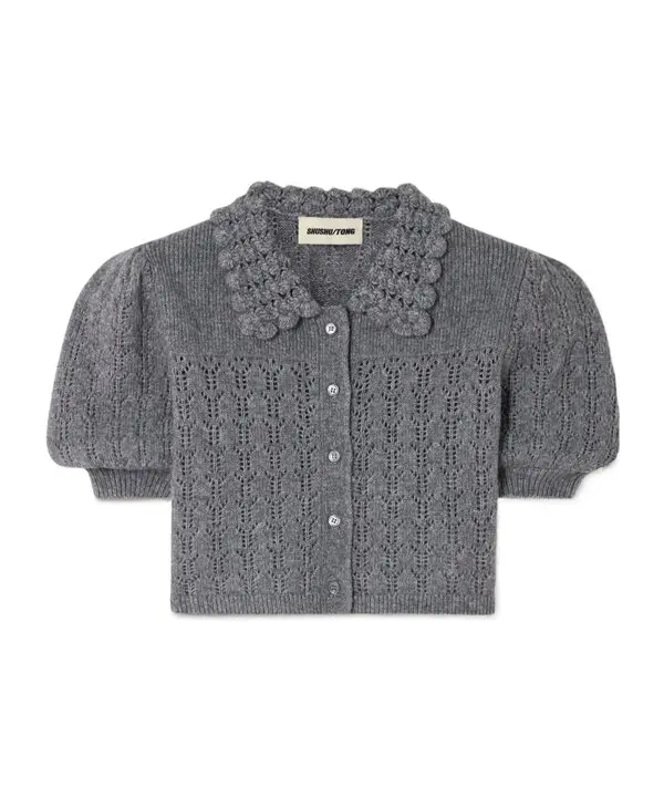 SHUSHU/TONG Openwork Puff Sleeve Knit Cardigan