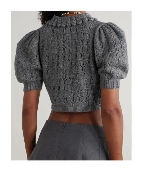 SHUSHU/TONG Openwork Puff Sleeve Knit Cardigan