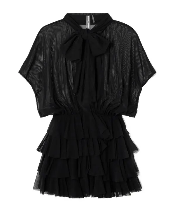Norma Kamali Lauren Bow-detailed Tiered Ruffled Mini Dress