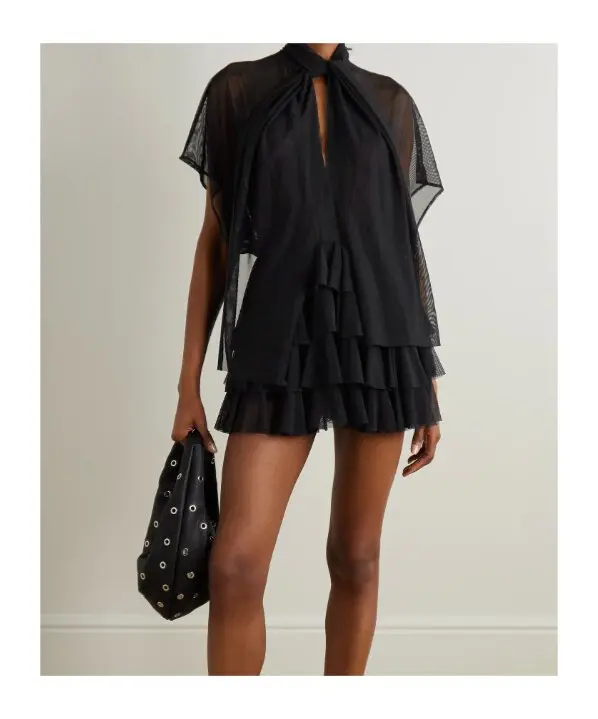 Norma Kamali Lauren Bow-detailed Tiered Ruffled Mini Dress
