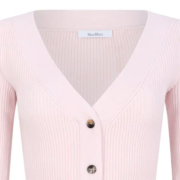 Max Mara V-neck Ribbed Cardigan With Flared Buttons - Pink