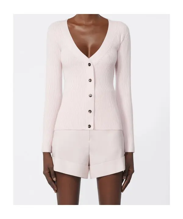 Max Mara V-neck Ribbed Cardigan With Flared Buttons - Pink