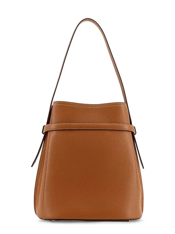TOTEME Belted Grained-leather Bucket Bag - Brown
