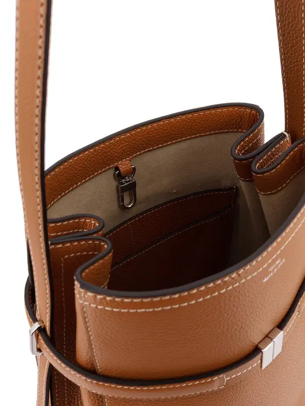 TOTEME Belted Grained-leather Bucket Bag - Brown