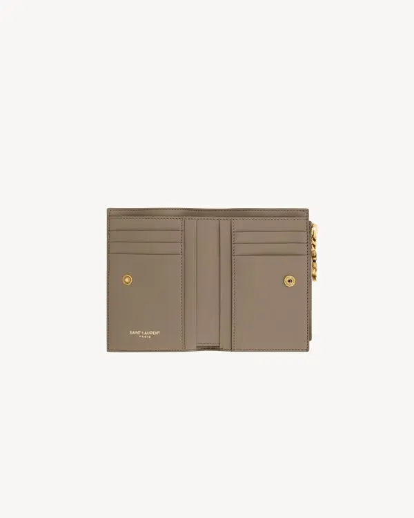 Saint Laurent Cassandre Bijou Quilted Zip Wallet - Light Brown