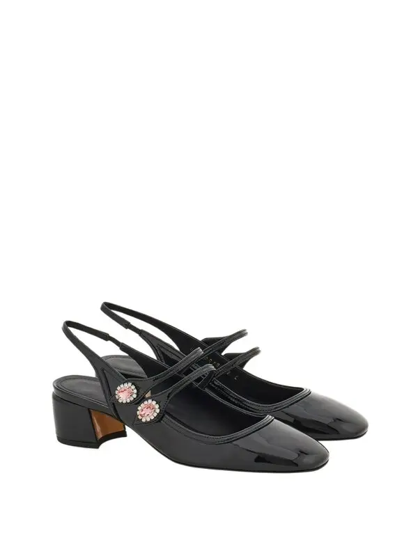 FERRAGAMO Patent Leather Mary Jane Slingback With Crystal Embellishments