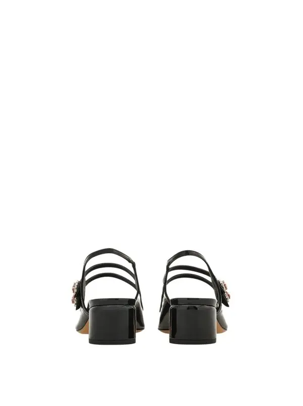 FERRAGAMO Patent Leather Mary Jane Slingback With Crystal Embellishments