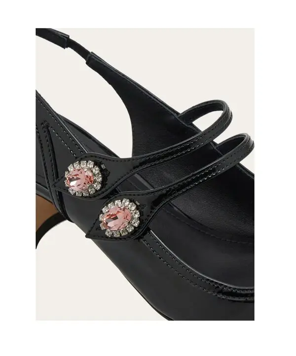 FERRAGAMO Patent Leather Mary Jane Slingback With Crystal Embellishments
