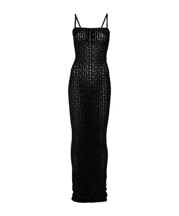 Balmain Letter Pattern Maxi Slip Dress