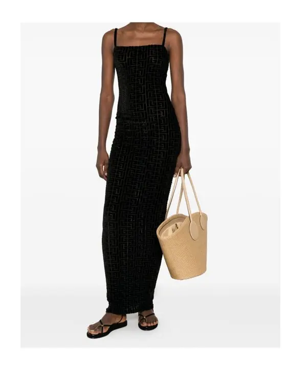 Balmain Letter Pattern Maxi Slip Dress