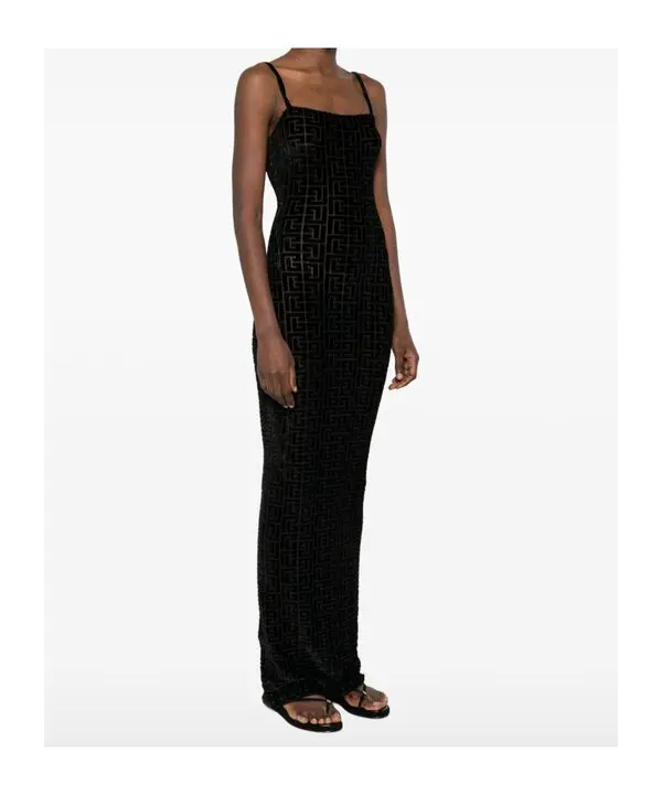 Balmain Letter Pattern Maxi Slip Dress