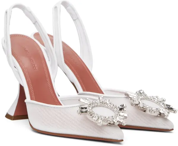 Amina Muaddi Pointed Toe Slingback High-heeled Sandals - White