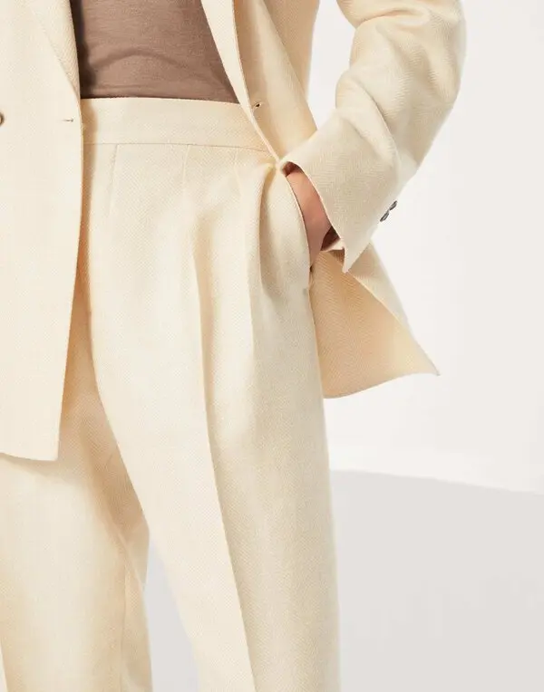 Brunello Cucinelli Herringbone Tailored Trousers - Cream