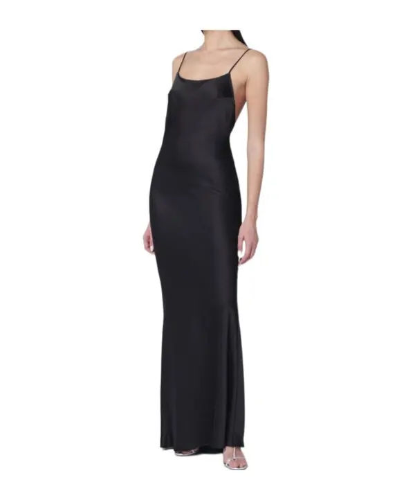 Andamane Ninfea Satin Slip Maxi Dress - Black